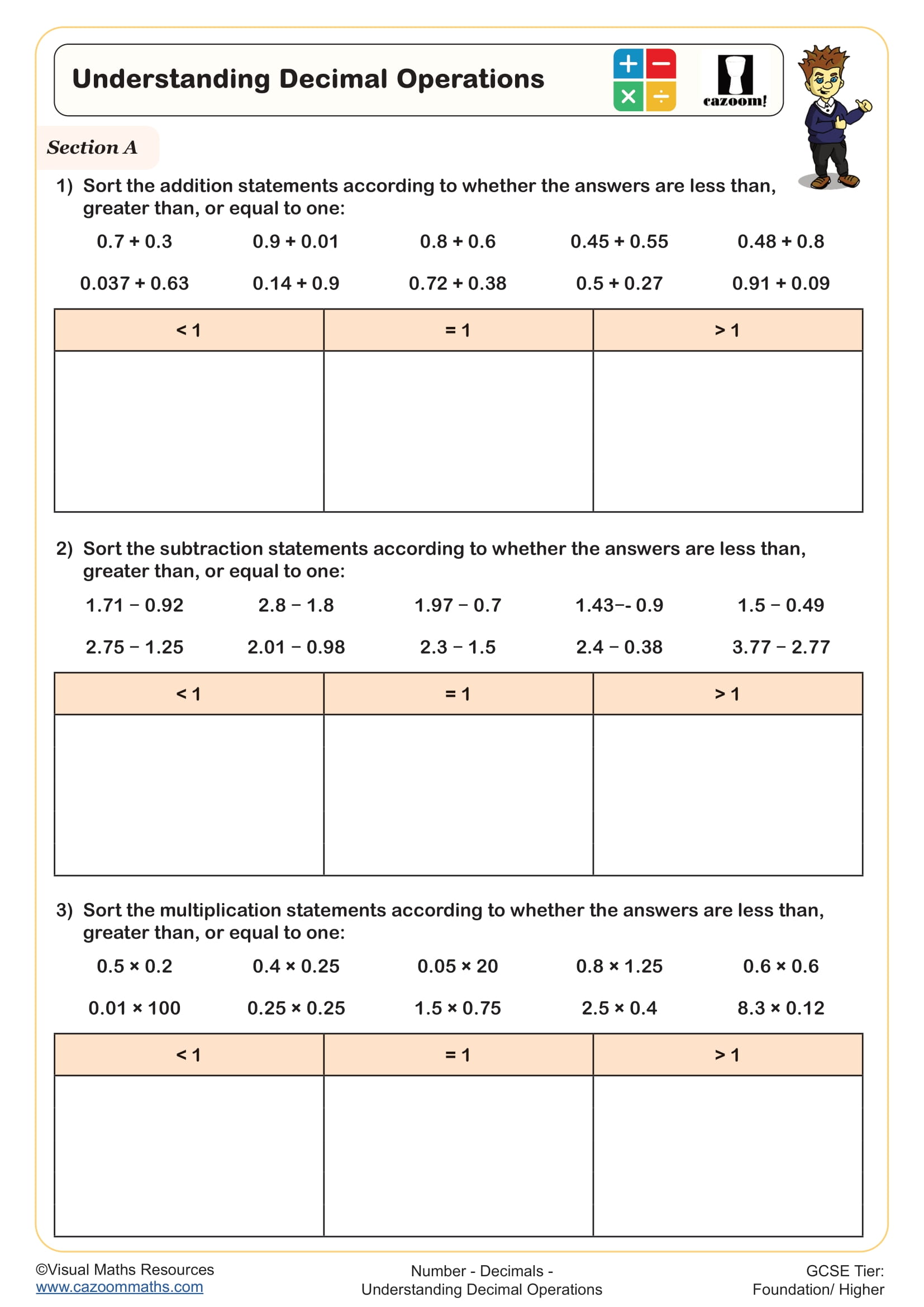 Understanding Decimal Operations Worksheet | Printable PDF Year 7 and Year 8 Number Worksheet